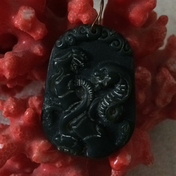 Vintage | Jewelry | Vintage Engraved Dragons Jade Pendent | Poshmark
